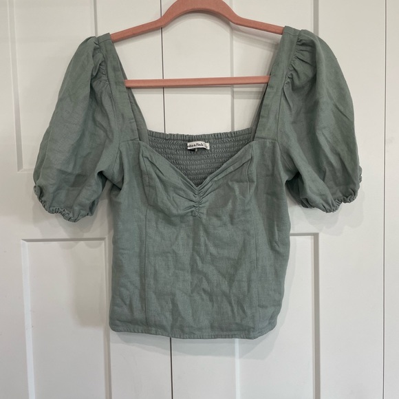 Abercrombie & Fitch | Tops | Abercrombie Fitch Crop Top Womens S Sage Green Puff Sleeve Linen ...